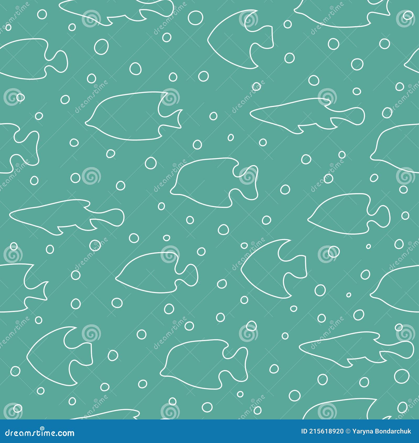 Contour Outline Fish with Bubbles Seamless Pattern. Line Art Stock ...