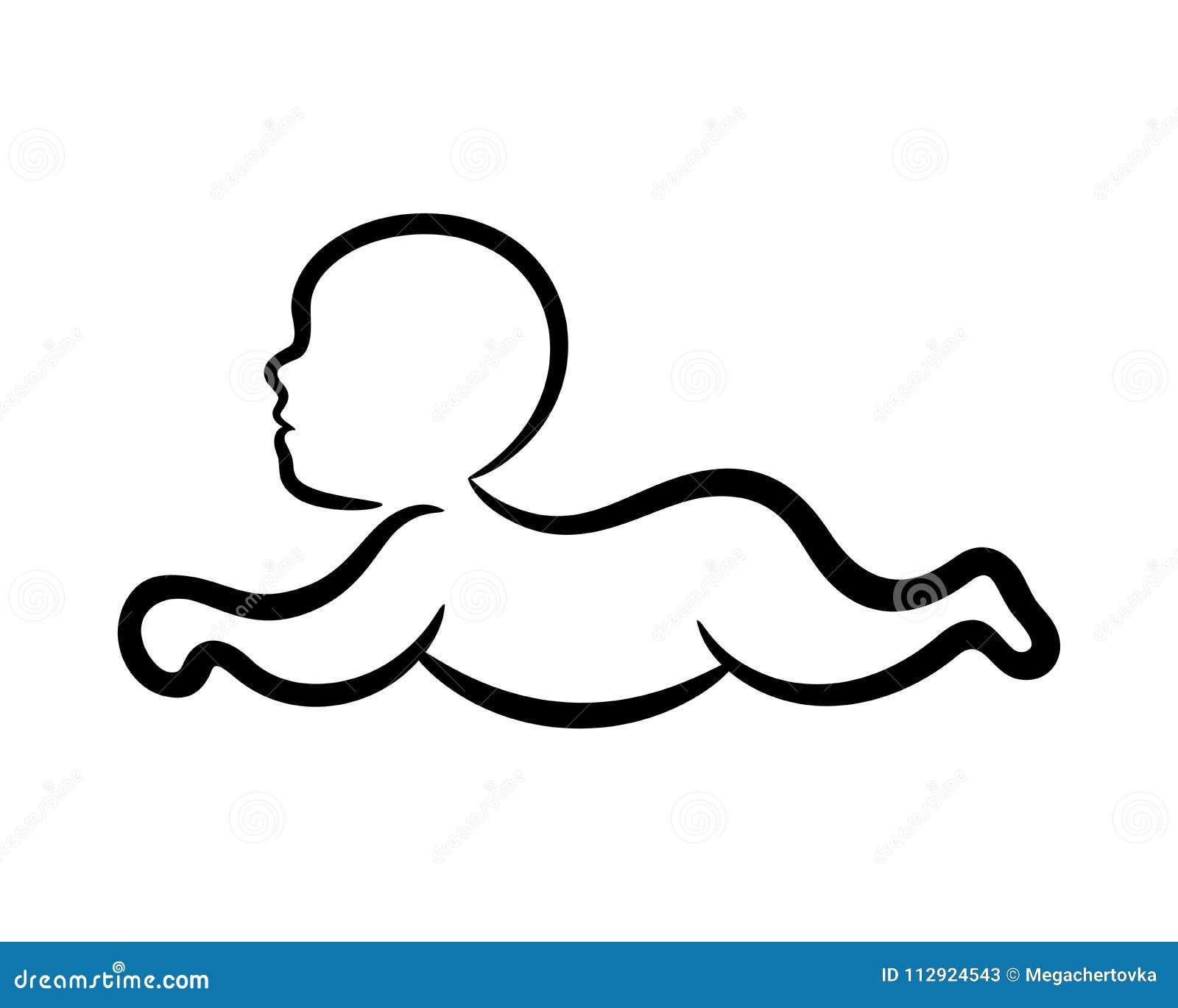 Contour Pattern with Little Baby Lying on Stomach, Isolated Vector ...
