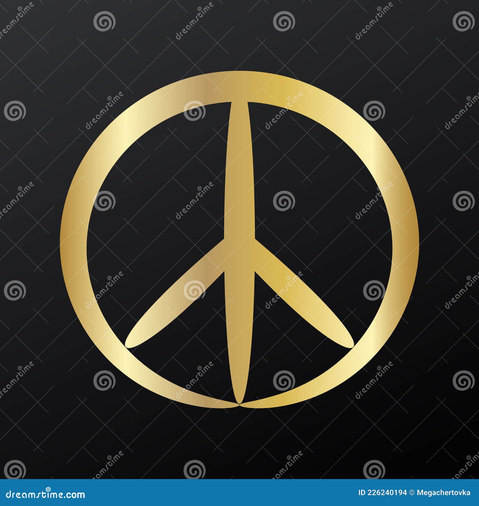 Contour Golden Peace Sign on Black Background, Vector Stock Vector ...