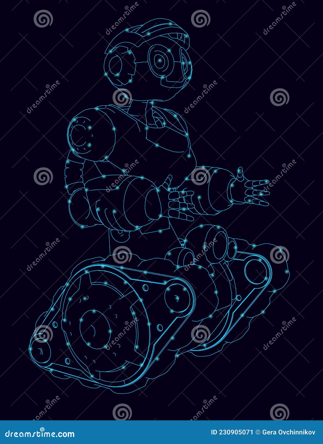 Contour of a Robot on a Goose with Hands with Glowing Lights from Blue ...