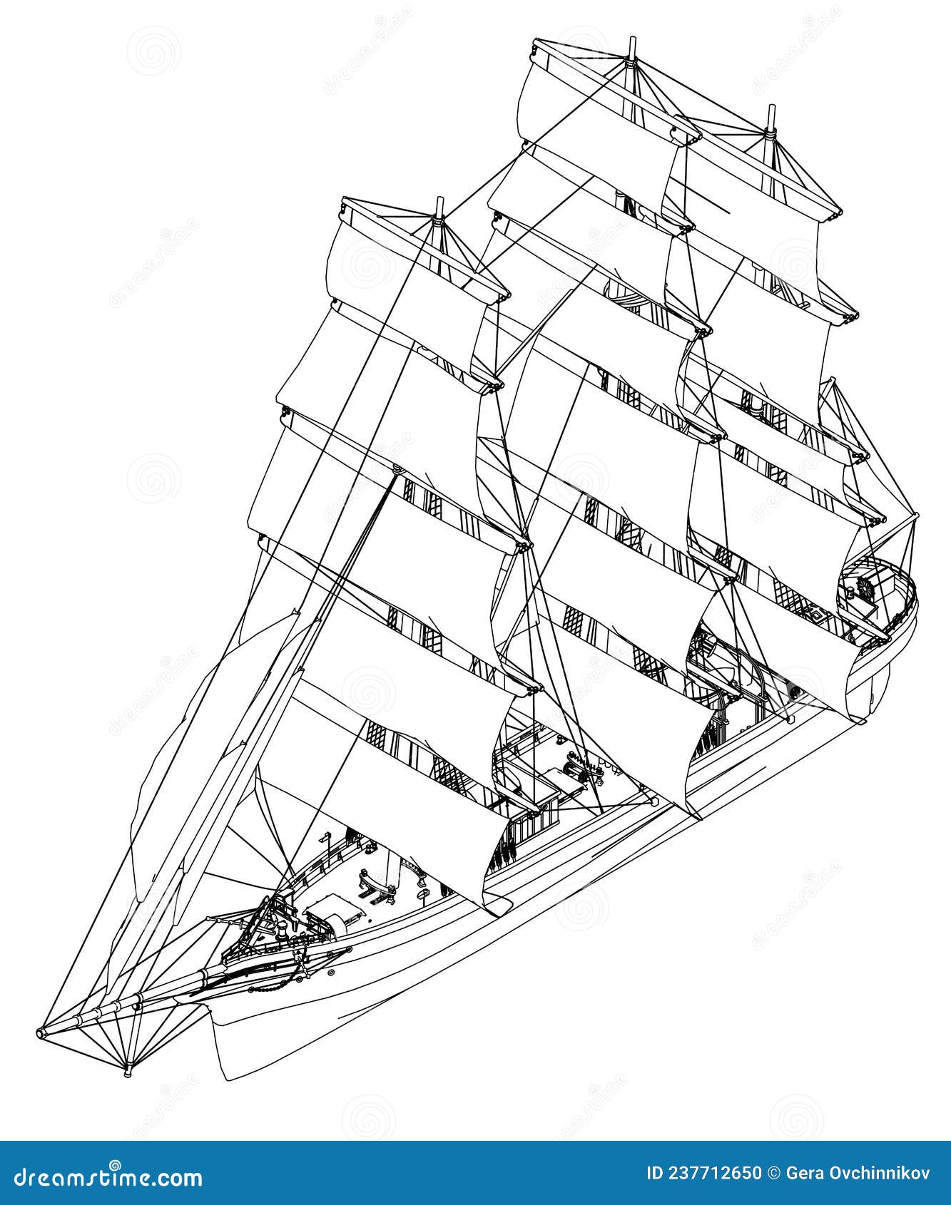 Contour of a Sailing Ship from Black Lines Isolated on a White ...