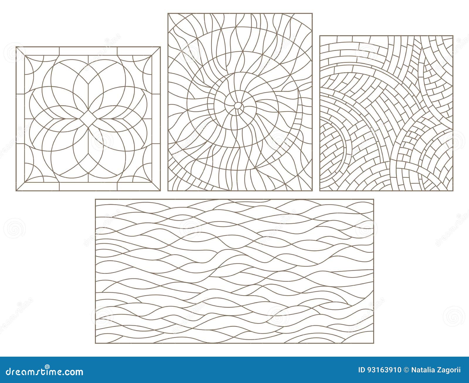 Contour Set with Geometric Illustration in Stained Glass Style Stock ...