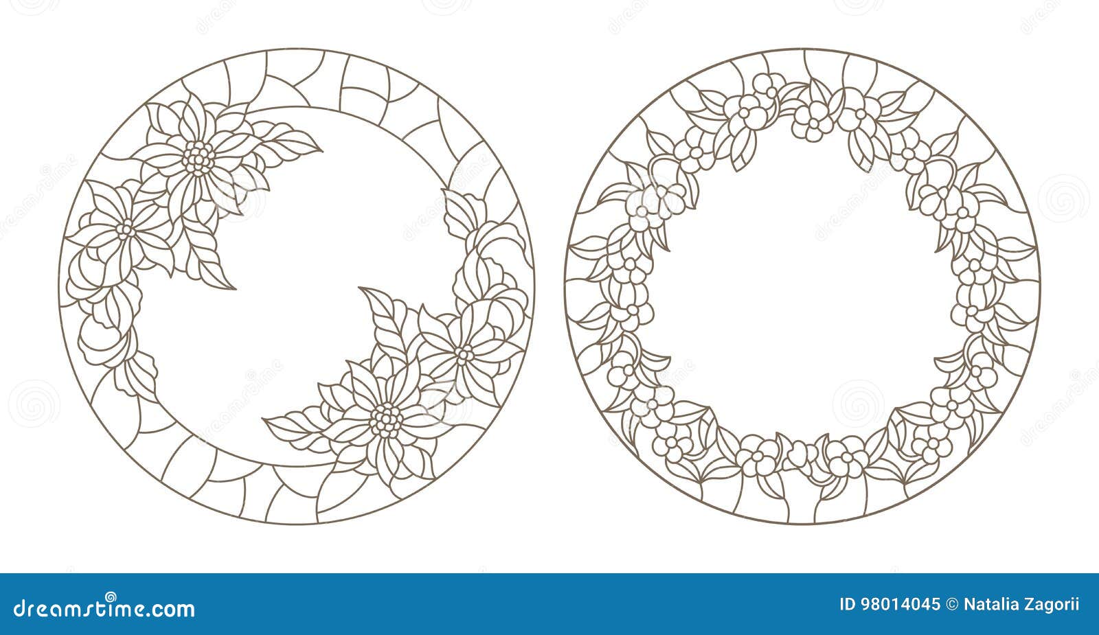 Contour Set with Illustrations of Stained Glass with Floral Framework ...