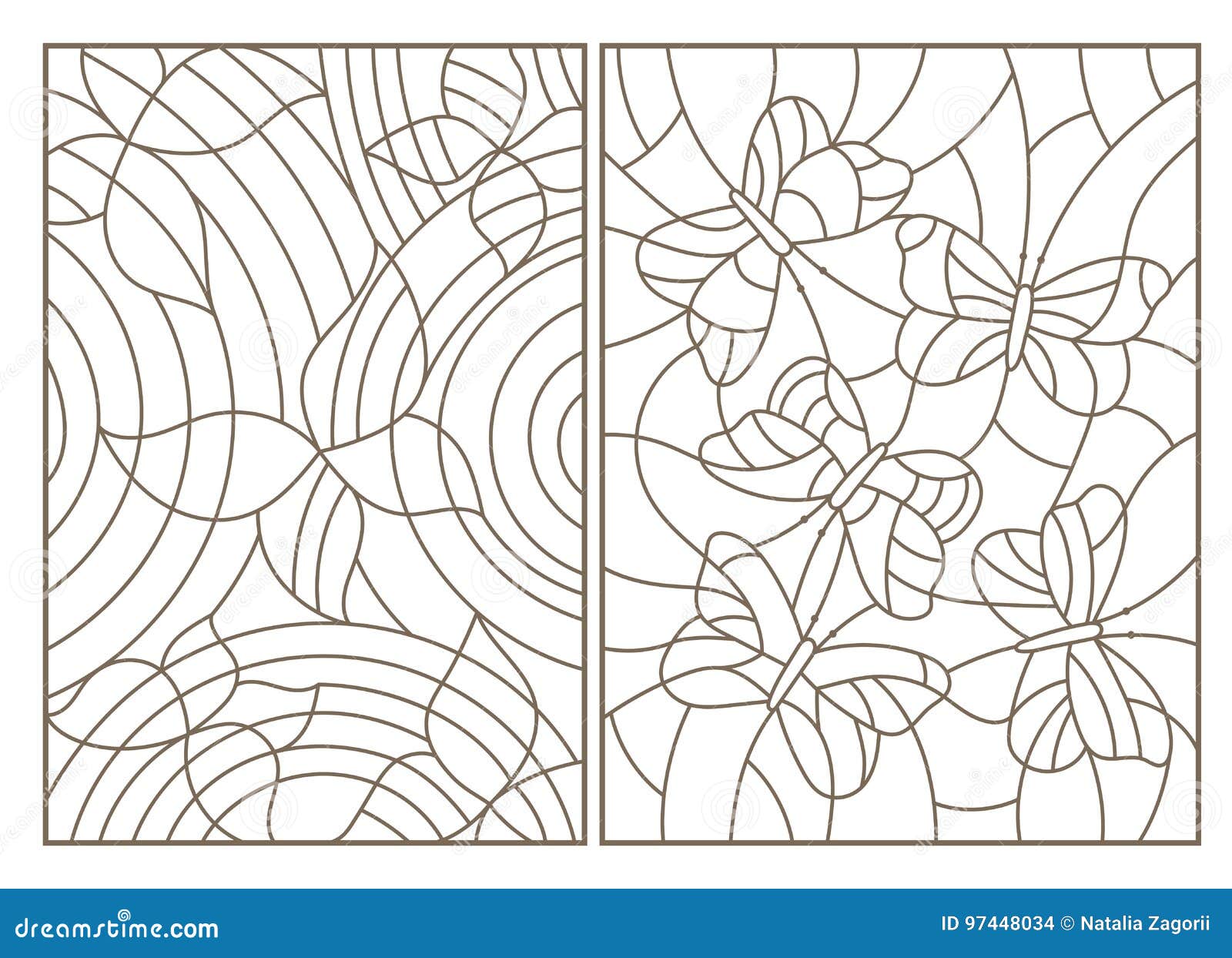 Contour Set with Illustrations in the Stained Glass Style Butterflies ...