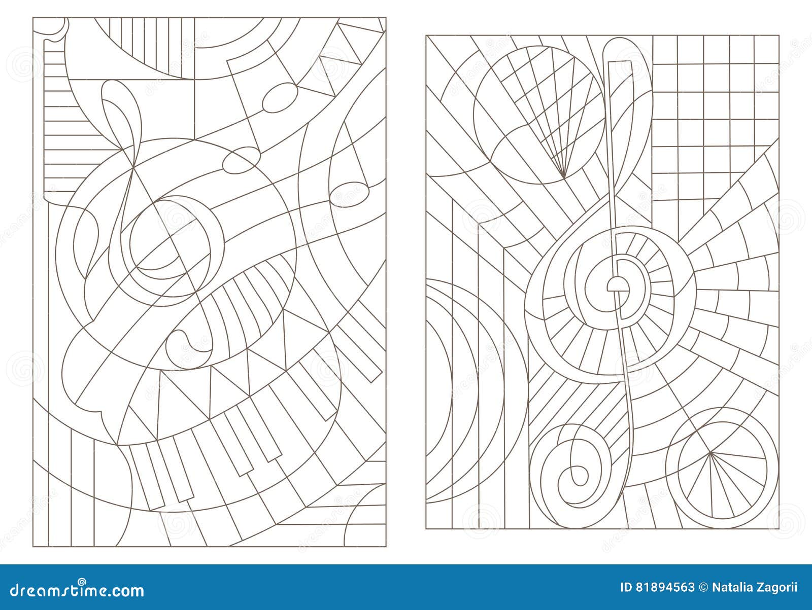 Contour Set of Illustrations on the Theme of Music with the Treble Clef ...