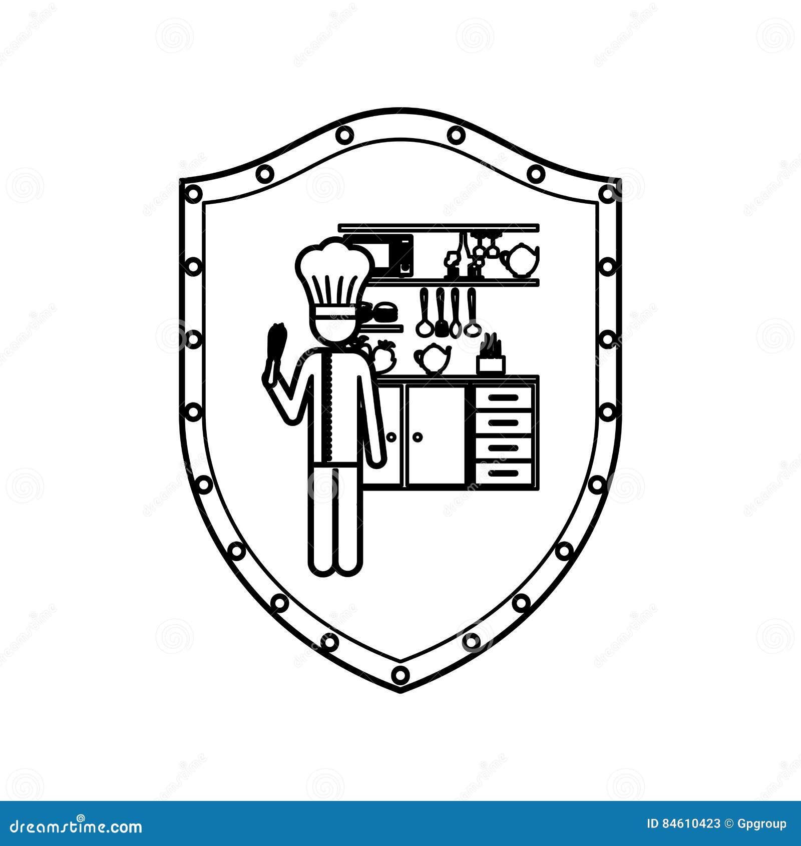 Contour Shield with Chef in the Kitchen Stock Vector - Illustration of ...