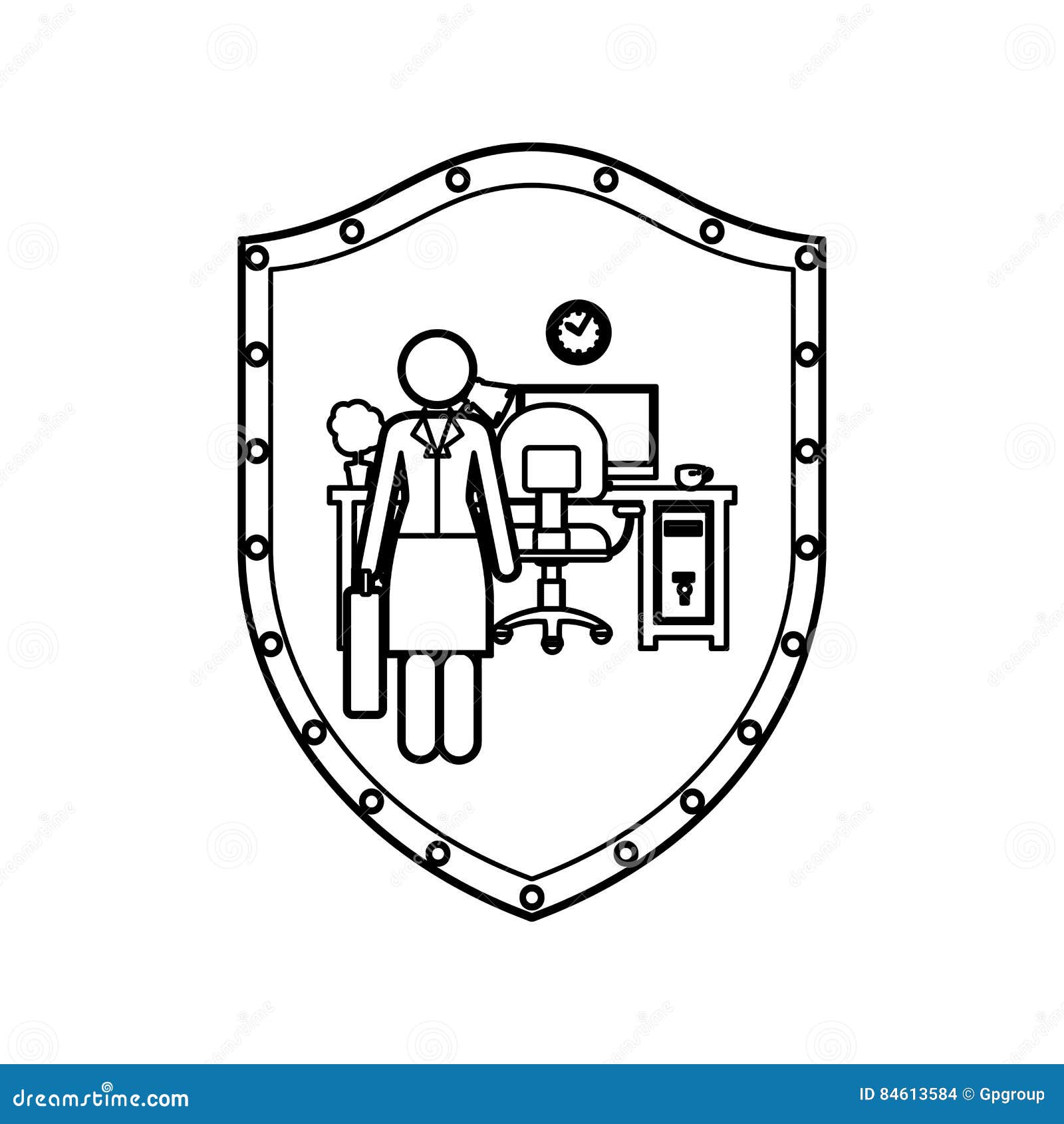 Contour Shield of Woman Administrator in Office Stock Vector ...
