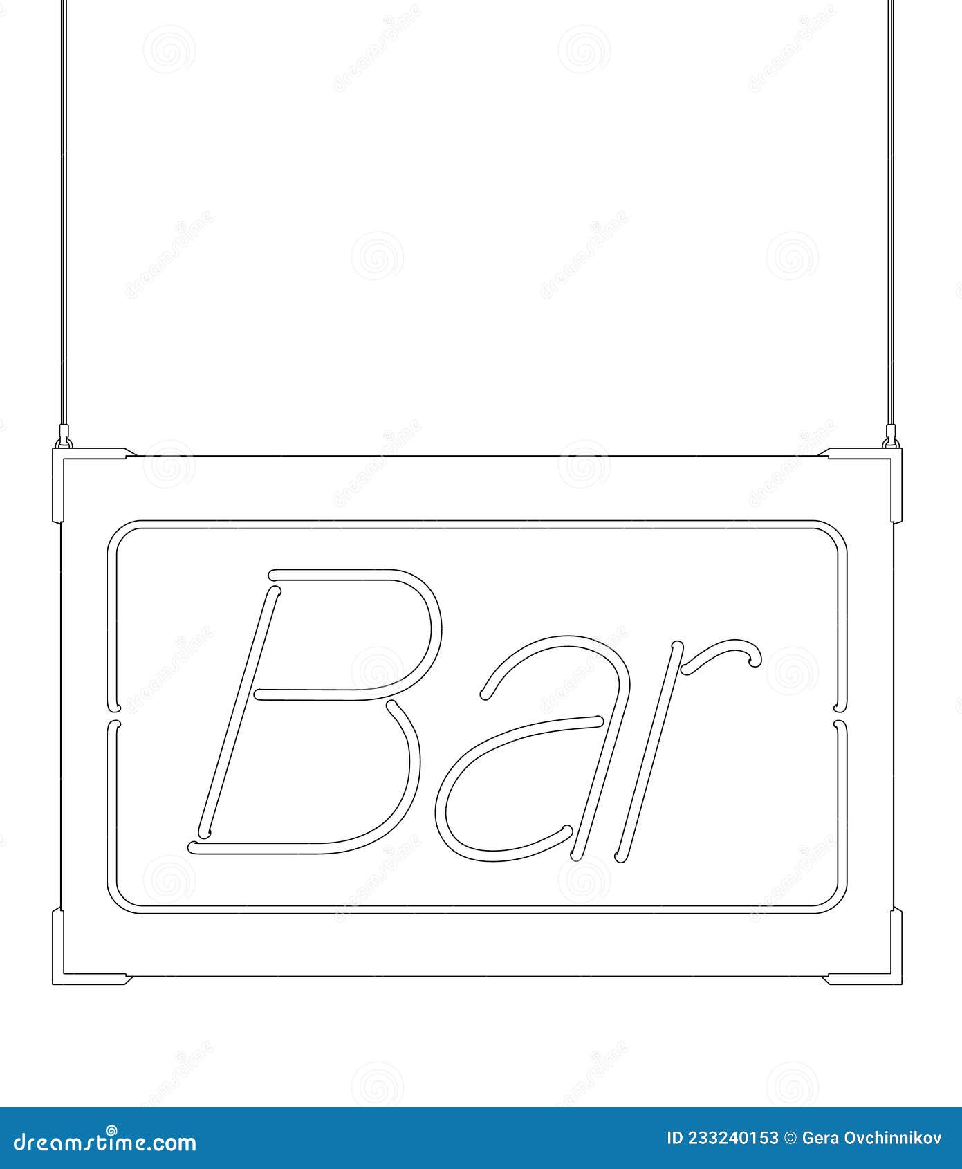 Contour of a Signboard of a Bar from Black Lines Isolated on a White ...