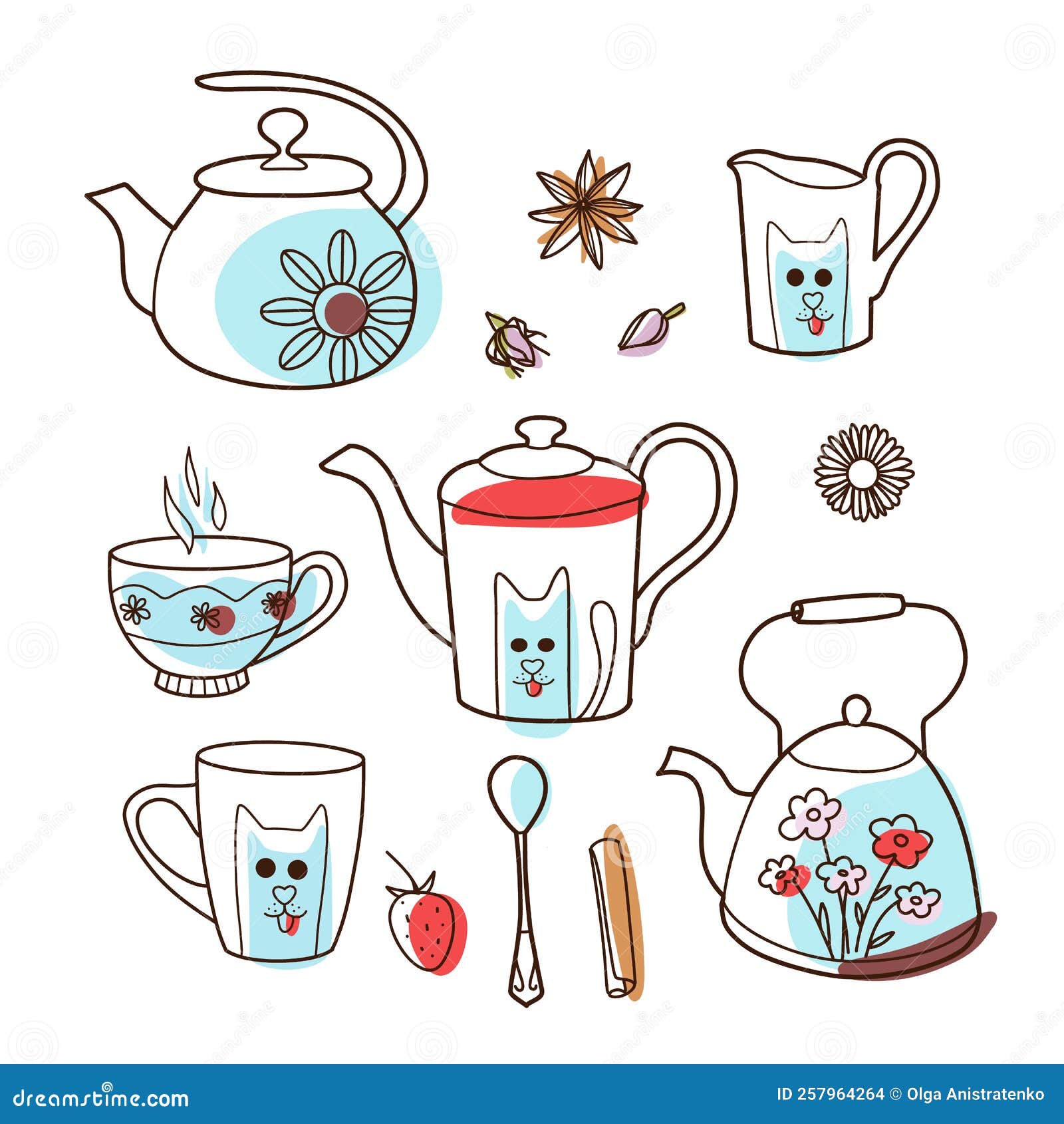 Contour And Spot Drawings, Fishing Elements Set And For The Fisherman ...