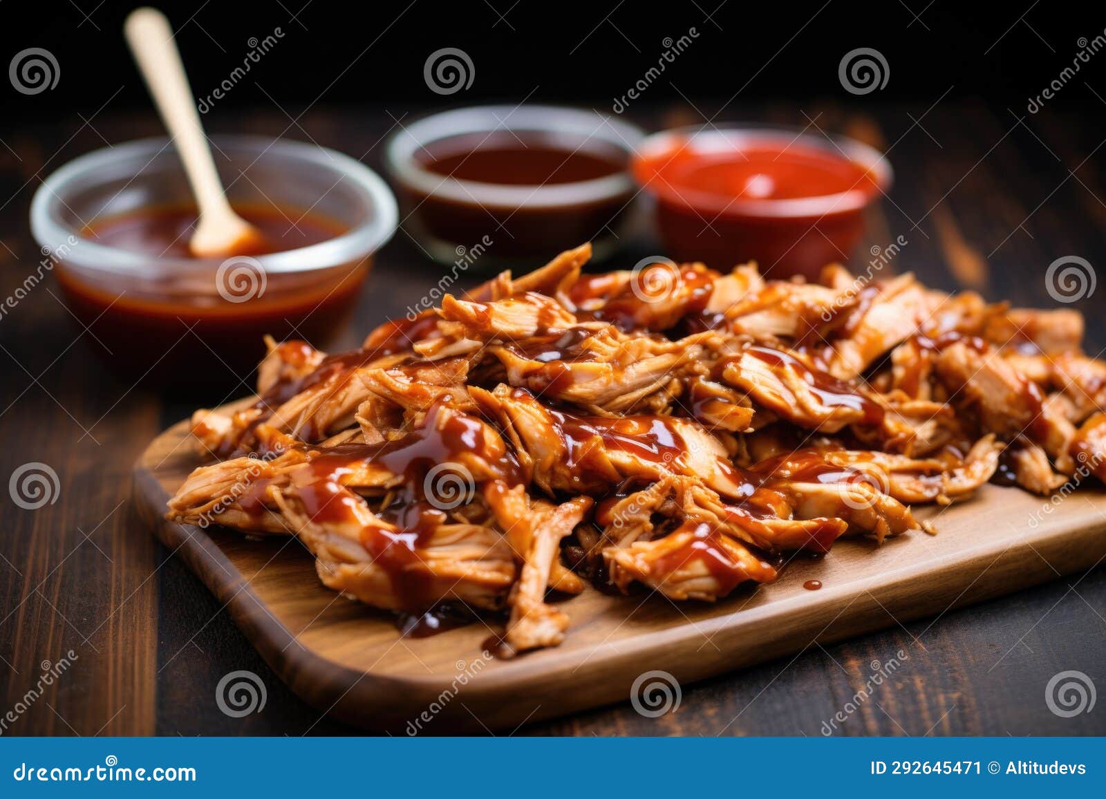 Contoured Pulled Chicken Pieces Under Drizzle of Bourbon Bbq Sauce ...