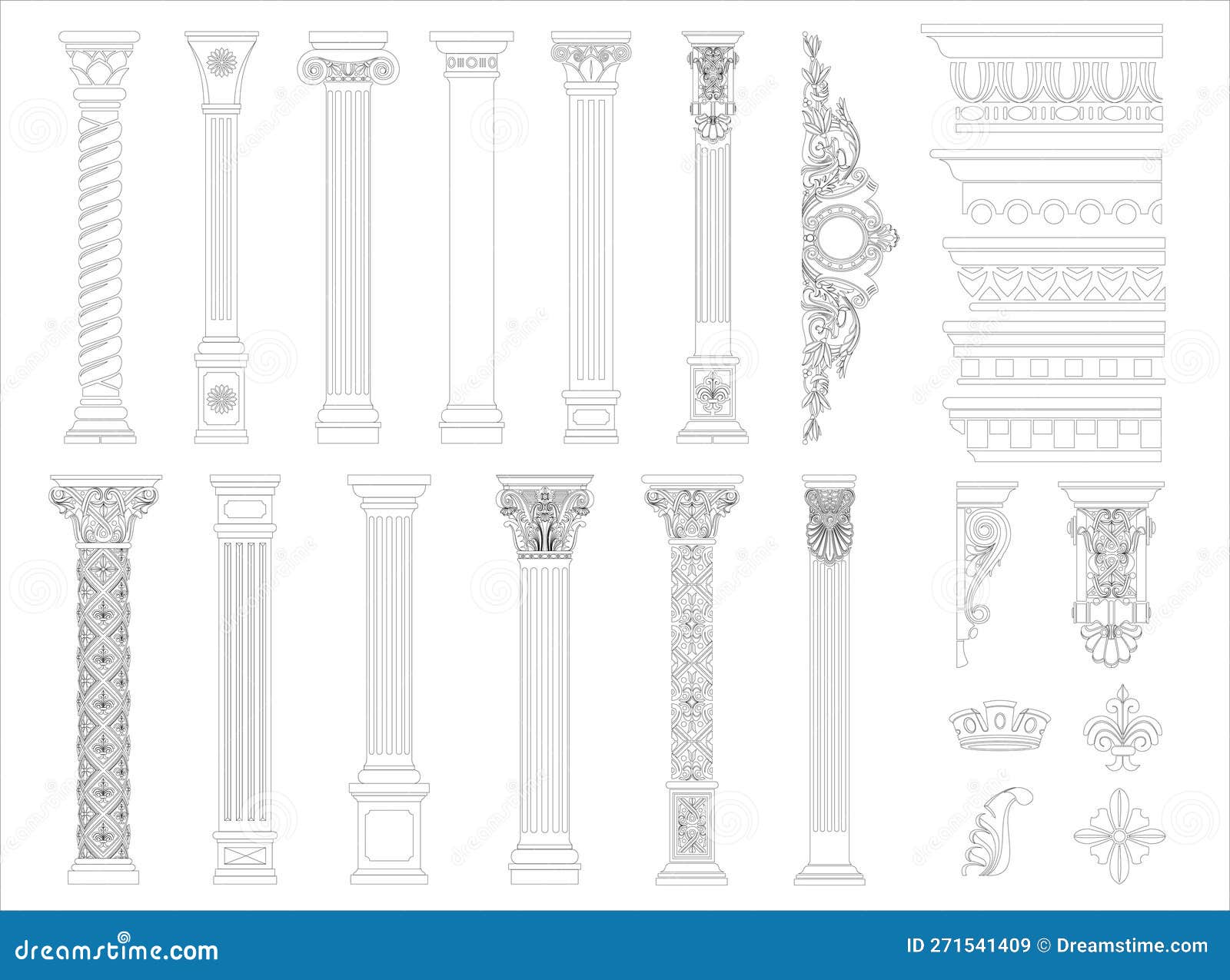 Contouring Coloring Set of Classical Columns Elements Stock Vector ...