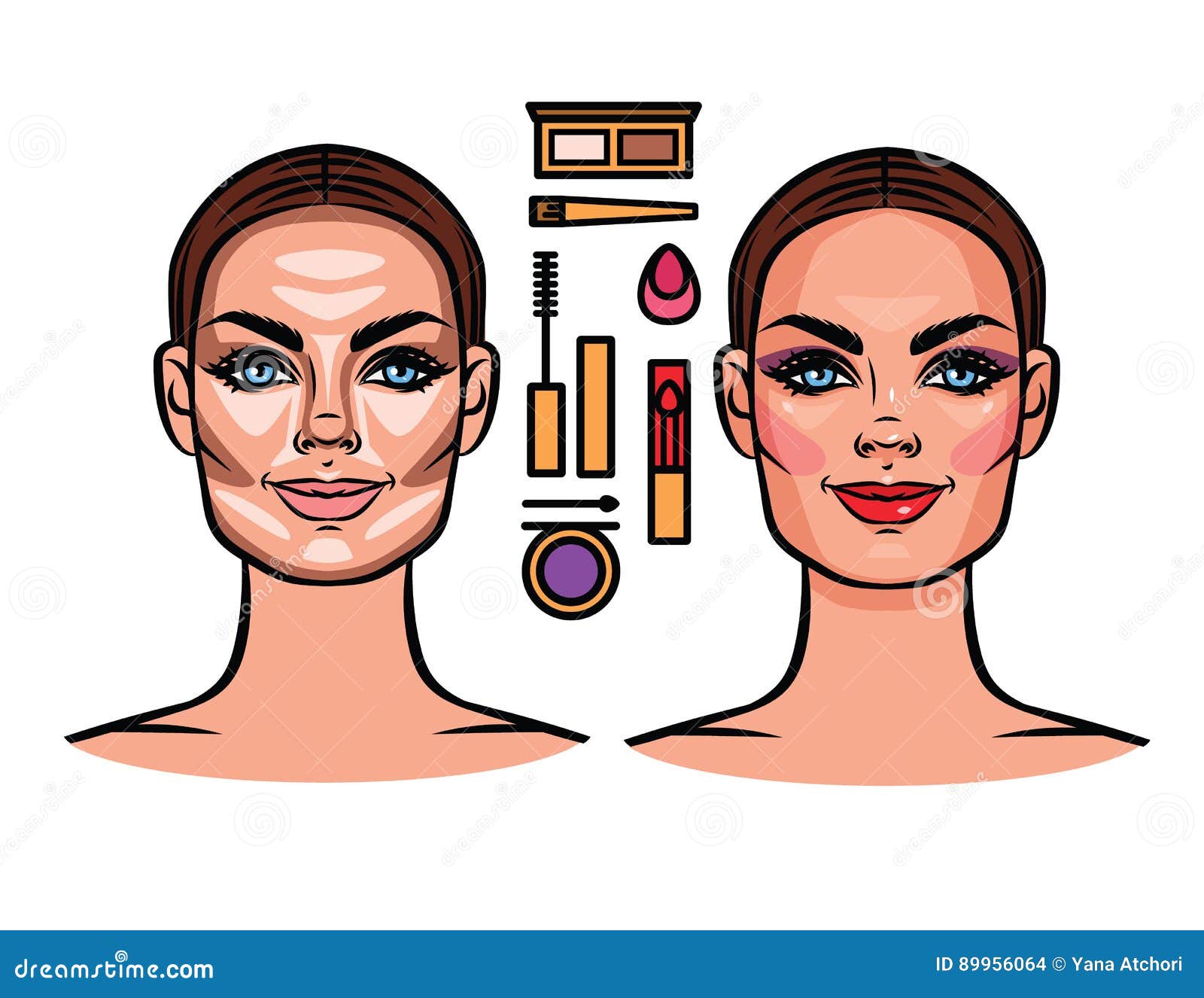 Contouring, Make-up, Make-up Tools. Stock Vector - Illustration of hand ...