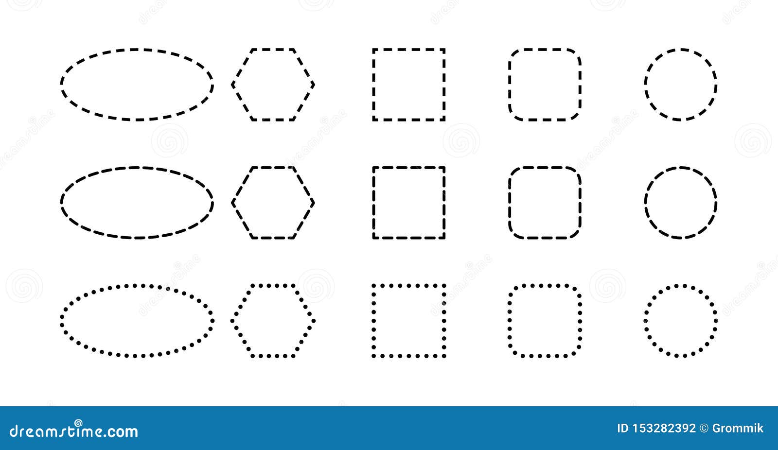 Contours of Geometric Shapes with Dashed Lines Stock Vector ...