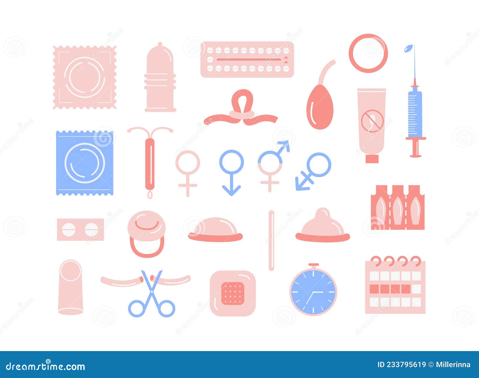 Contraception Colored Flat Icons Set Birth Control Methods
