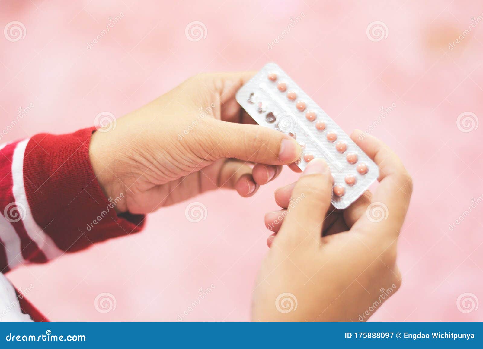 Contraception Pills In Hand Woman Holding Birth Control Contraceptive