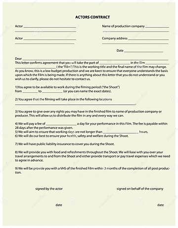 Contract for the actor stock vector. Illustration of condition - 41504901