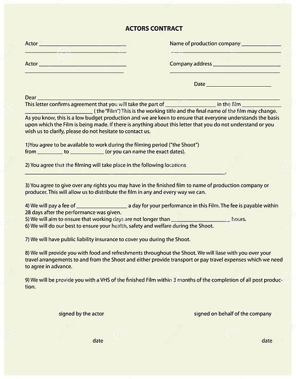 Contract for the actor stock vector. Illustration of condition - 41504901