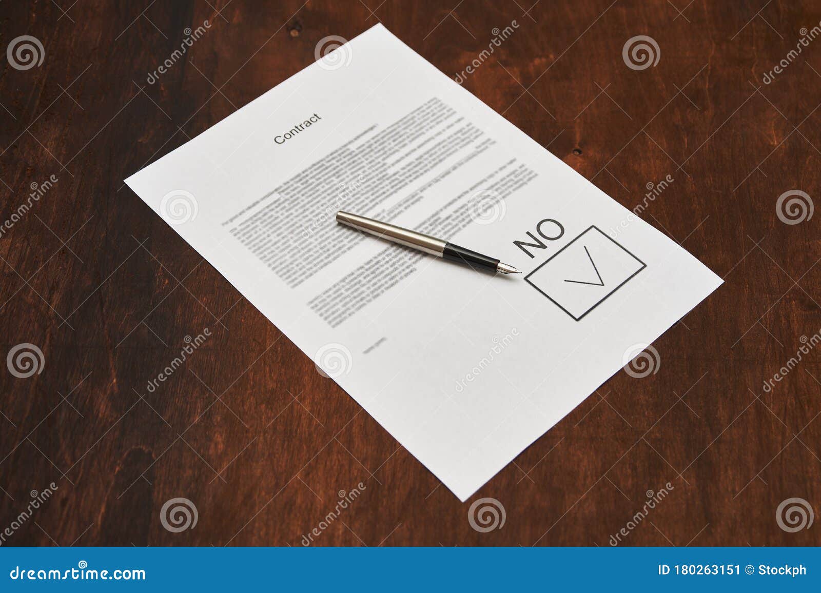Contract Blank for Rejection Signed No. Ink Pen Lies on Paper Stock ...