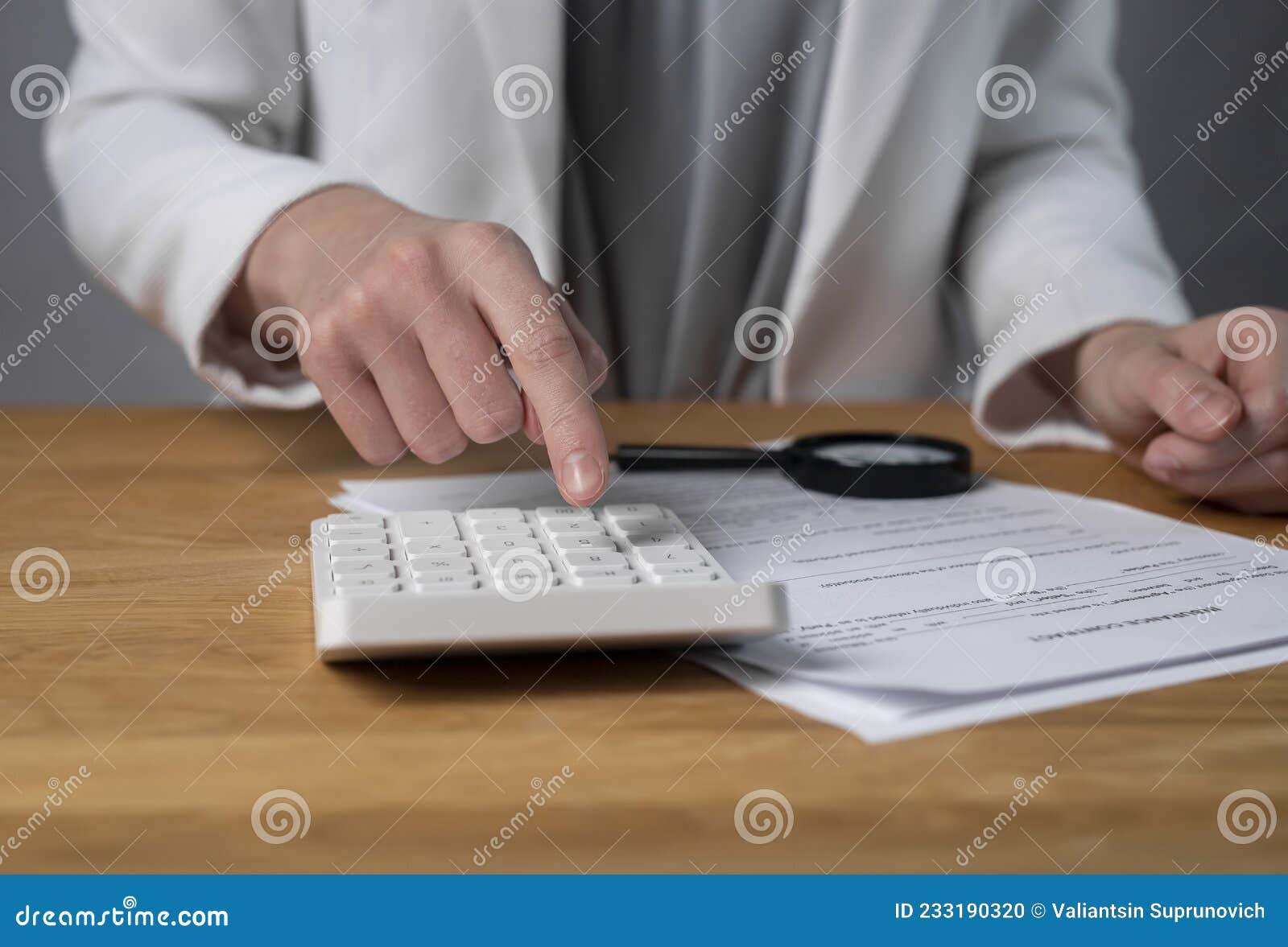 Contract, Calculator And Agents Hand Calculating Budget For Loan ...