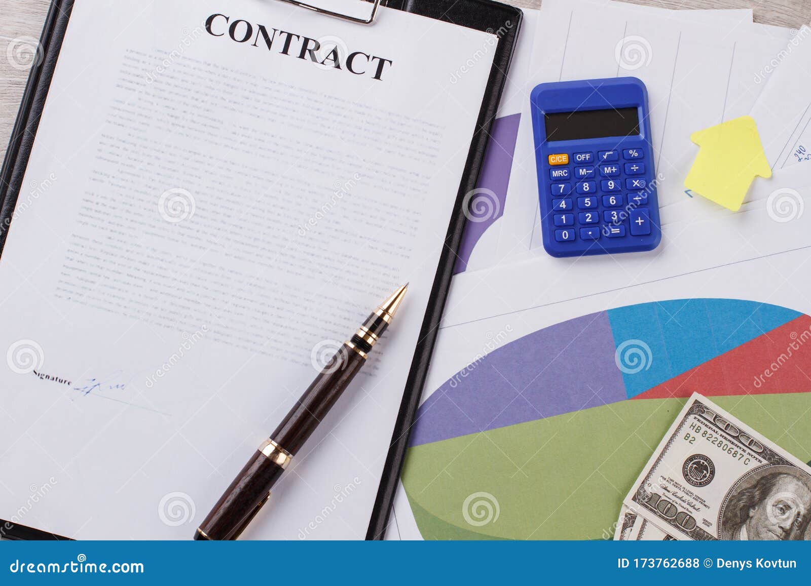 Contract, Calculator and Sticker. Stock Photo - Image of digit, count ...