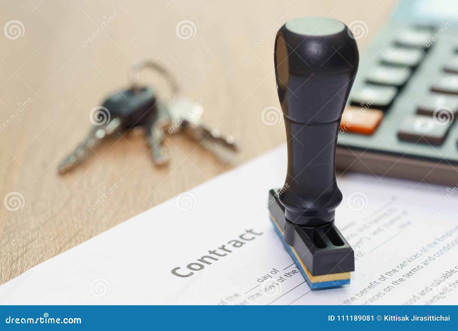 Contract Document with Approved Rubber Stamp and Key on Wooden D Stock ...