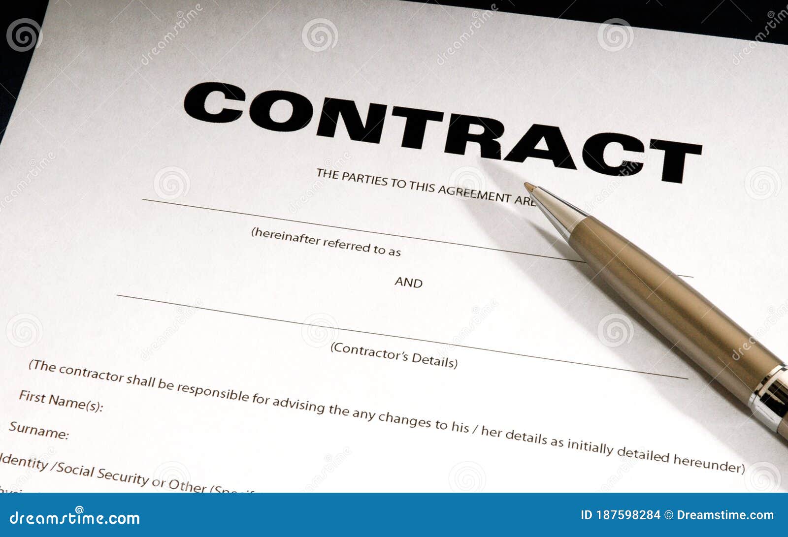 Contract Document with Bold Title. Stock Photo - Image of background ...