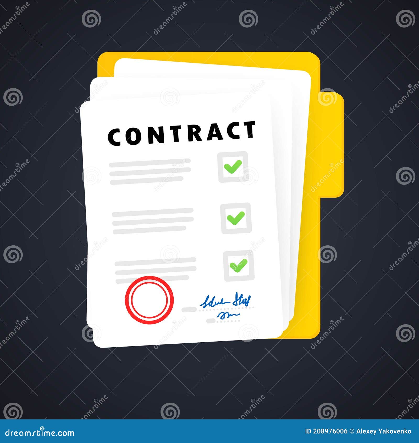 Contract Document. Folder Icon. Paper Documents in Folder with Stamp ...