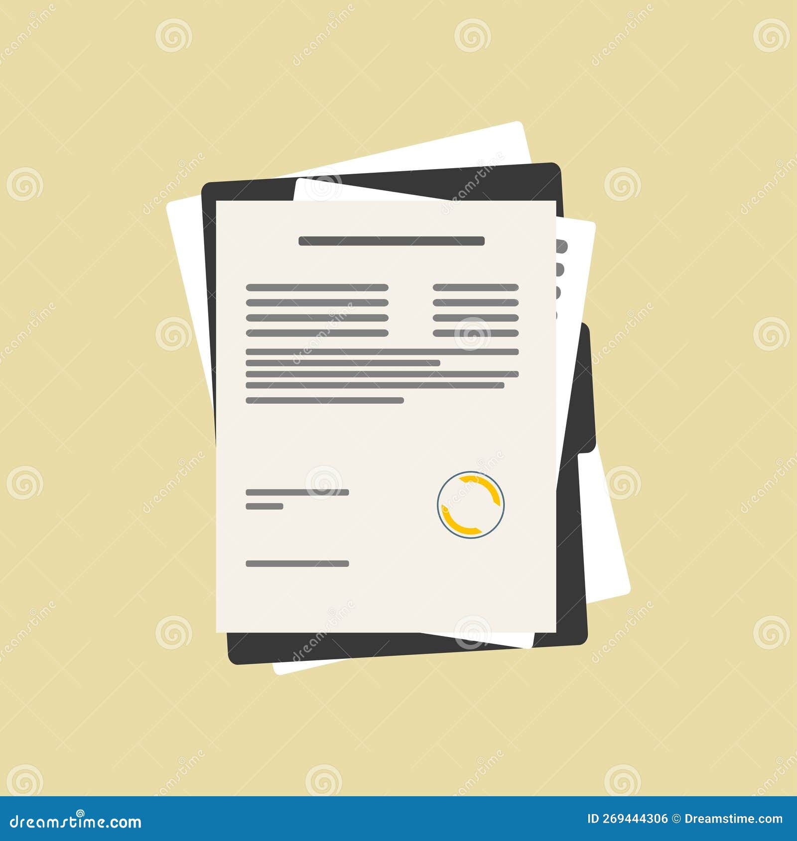 Contract or Document Signing Icon. Document, Folder with Stamp and Text ...