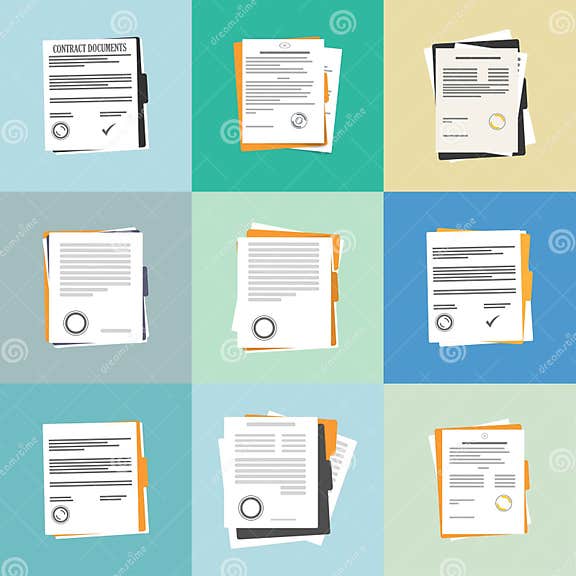 Contract or Document Signing Icon. Document, Folder with Stamp and Text ...