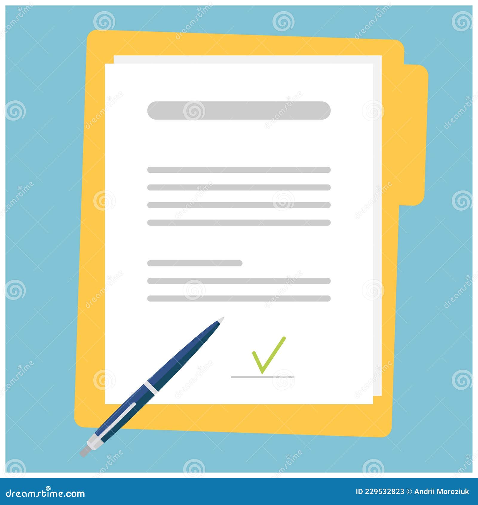 Contract or Document Signing Icon. Document, Folder with Stamp, Text ...