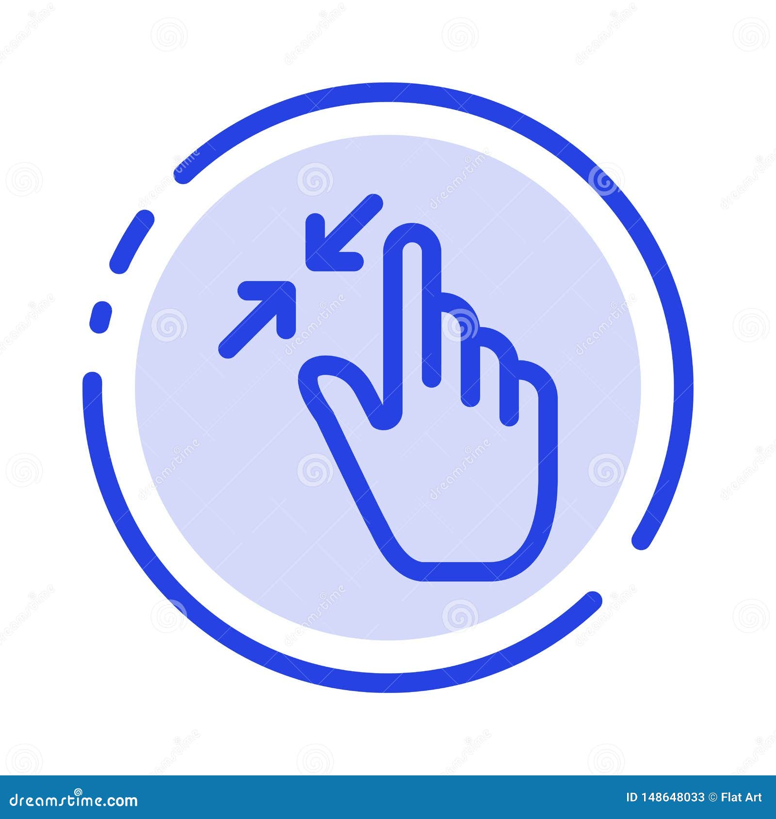 Contract, Gestures, Interface, Pinch, Touch Blue Dotted Line Line Icon ...