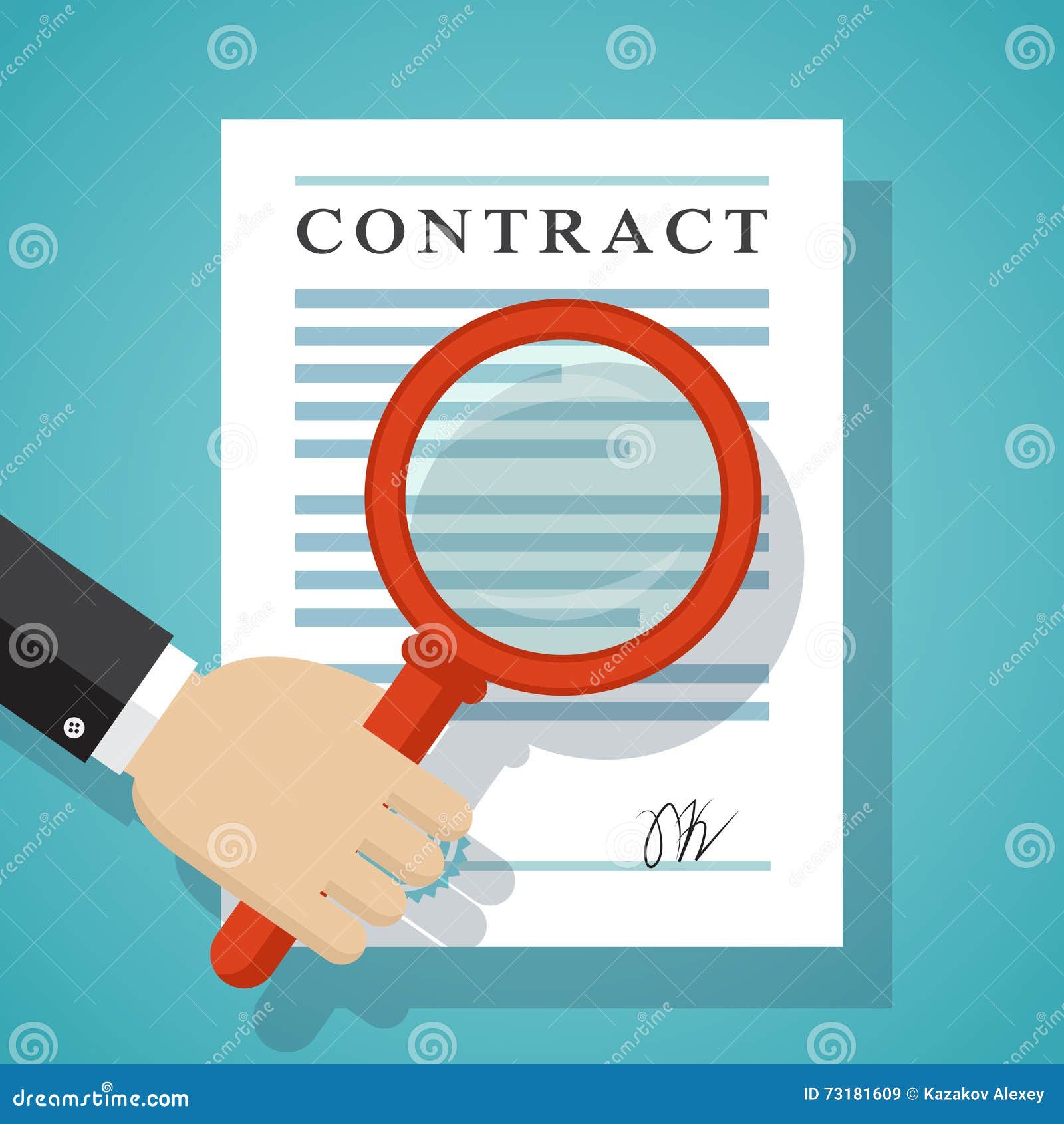 Contract Inspection Concept. Hands Holding Magnifying Glass Over A ...