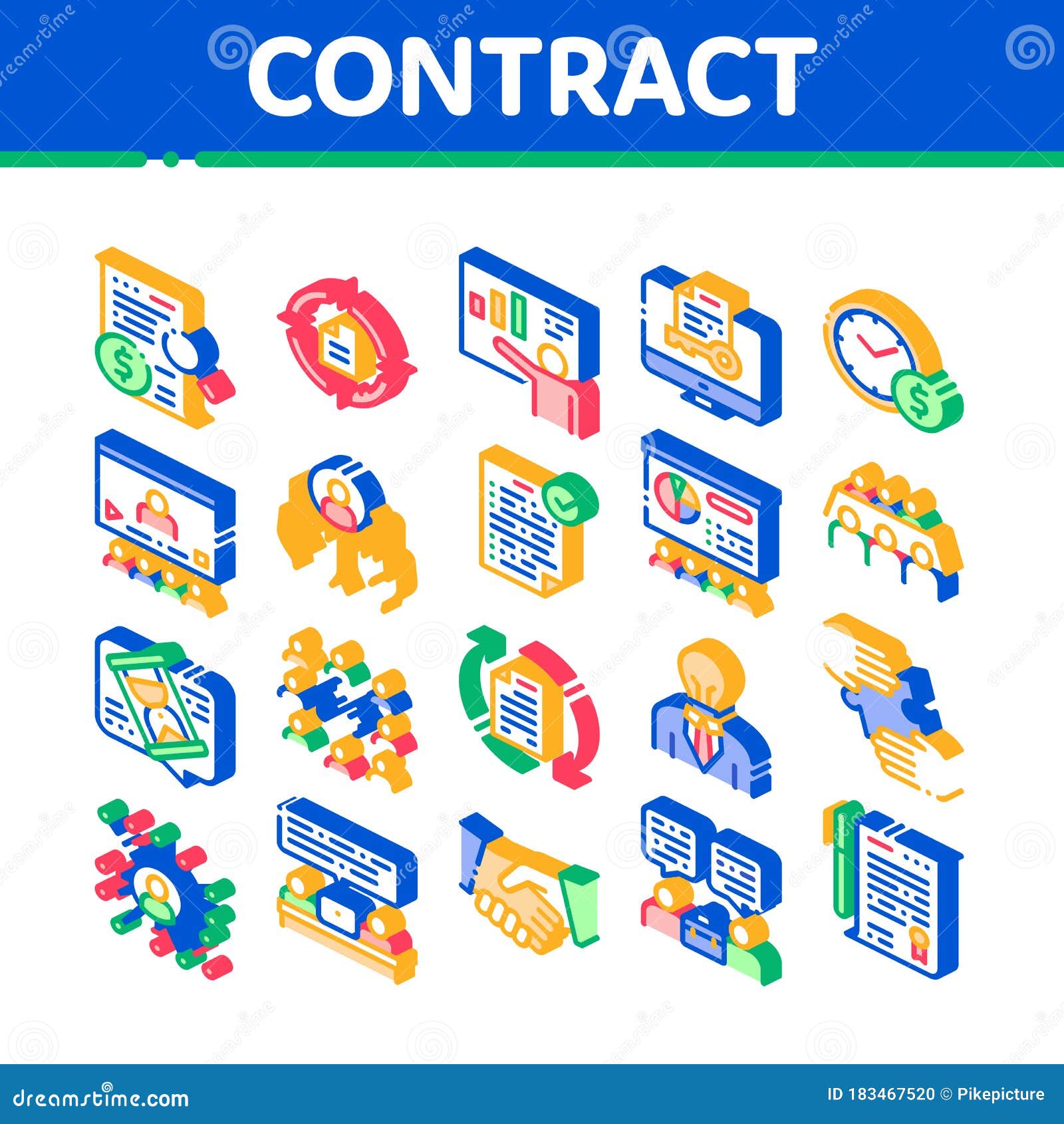Contract Isometric Elements Icons Set Vector Stock Vector ...