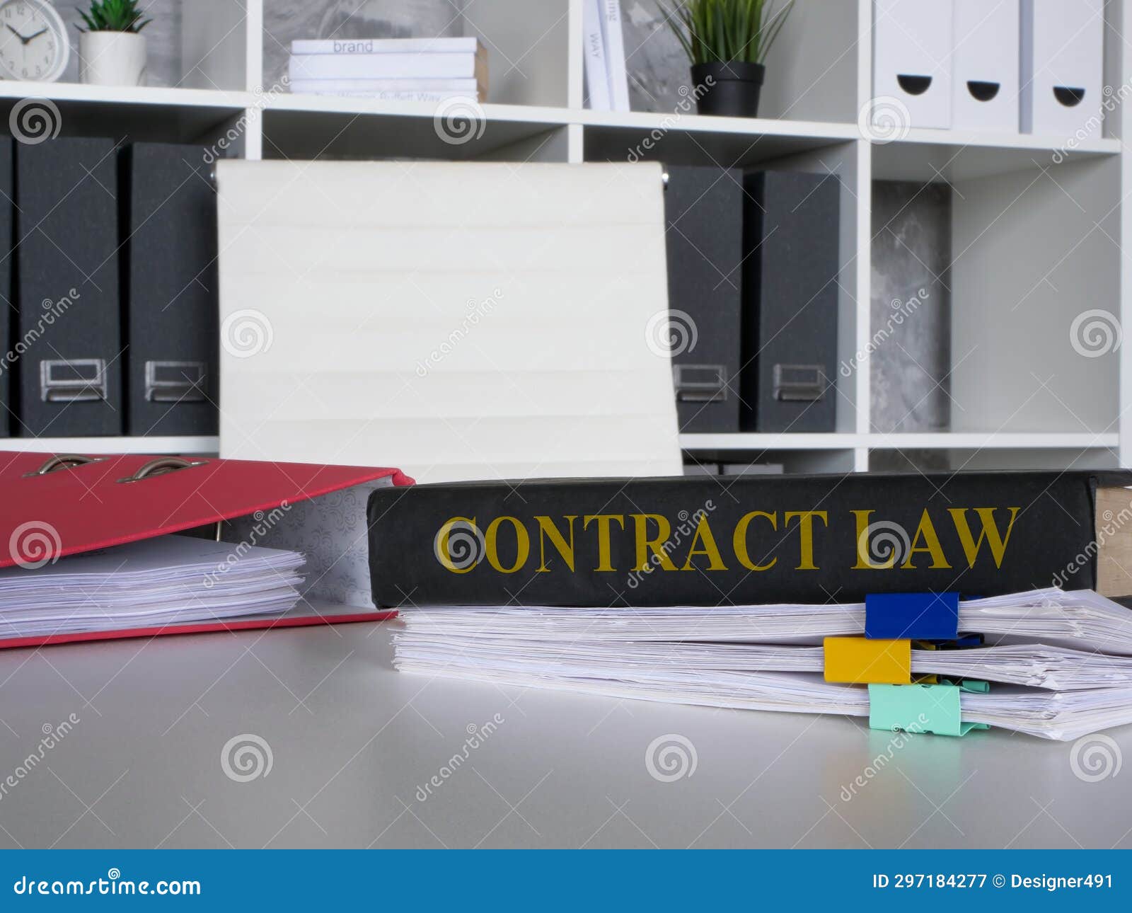 Contract Law Book on a Stack of Papers. Stock Image - Image of check ...