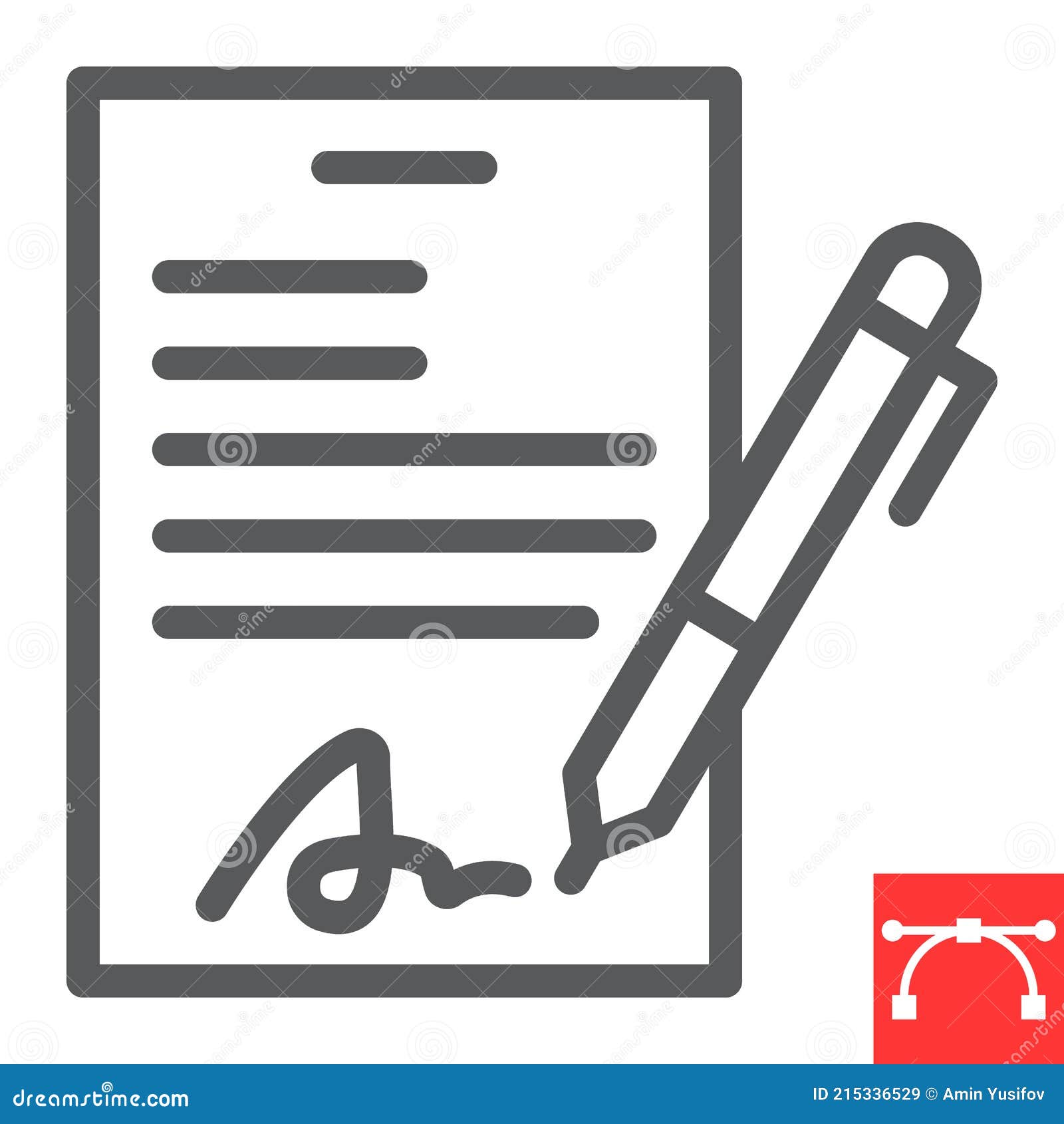 Contract Line Icon, Document with Pen and Form, Signature Vector Icon ...