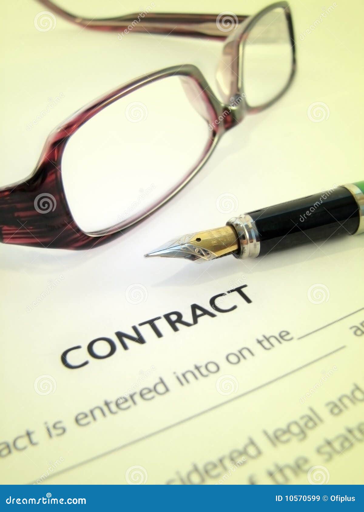 A Contract with a Pen and Glasses Stock Image - Image of contract ...