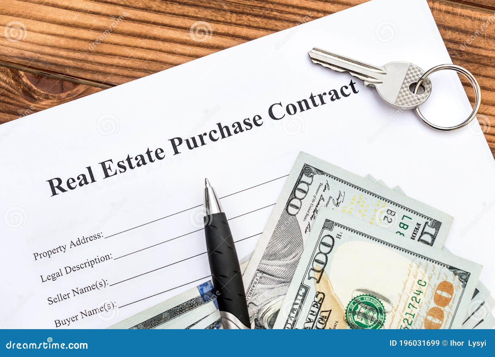 Contract for Purchase House with Key of House and Money on the Table ...