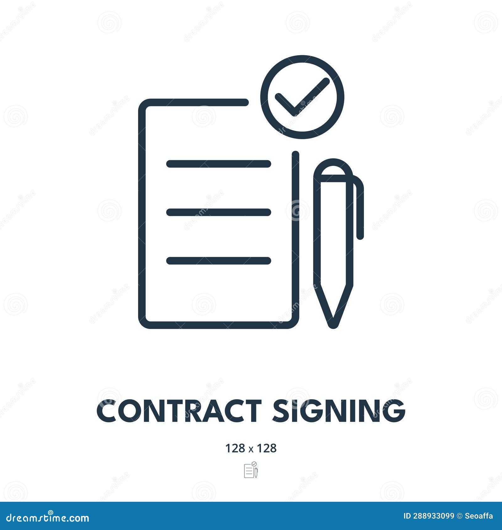 Contract Signing Icon. Document, Agreement, Signature. Editable Stroke ...