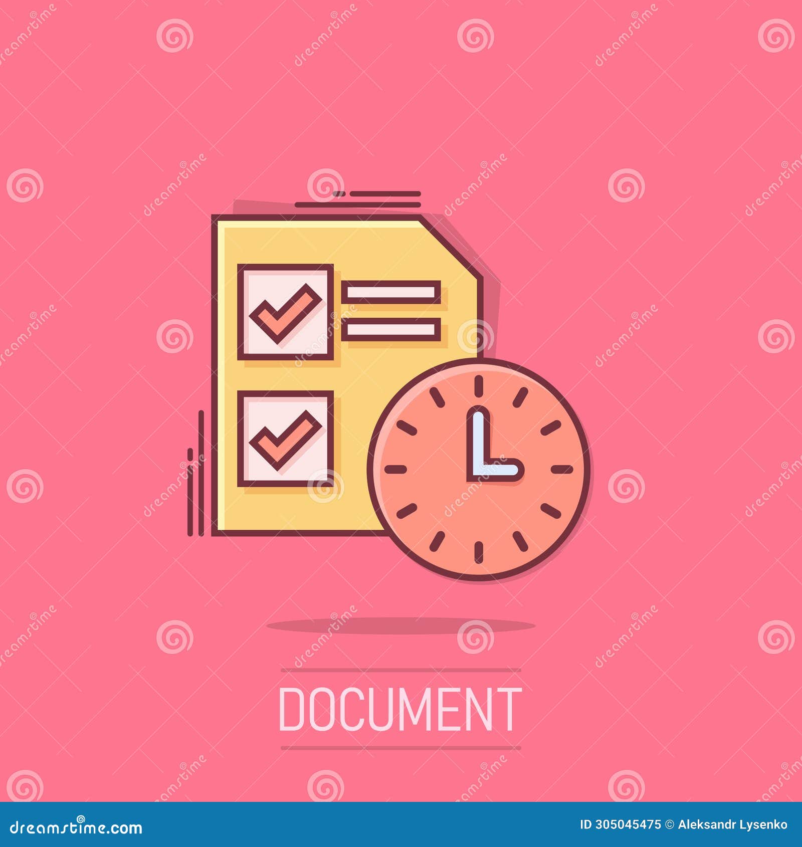 Contract Time Icon In Comic Style. Document With Clock Cartoon Vector ...
