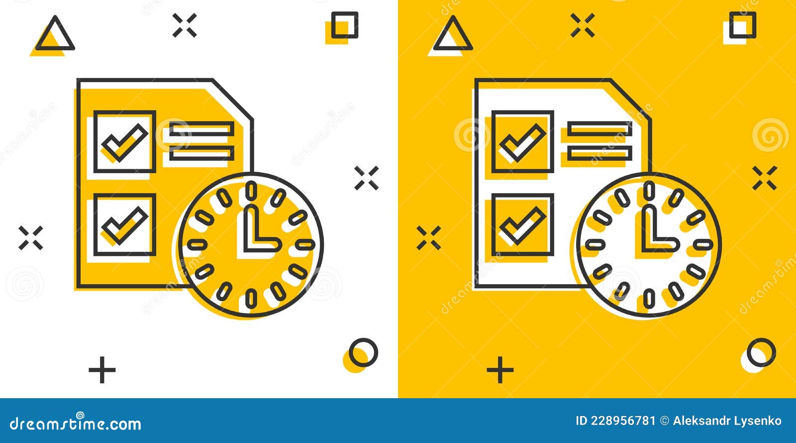 Contract Time Icon in Comic Style. Document with Clock Cartoon Vector ...