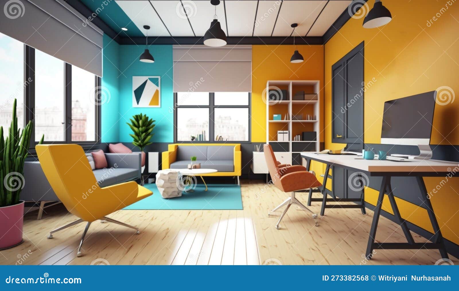 Contracted Office. Colorful Open Space Modern Office Interior Stock ...