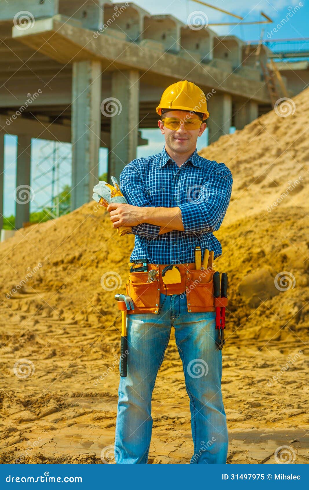 Contractor on Building Place Stock Image - Image of hardhat, eyewear ...