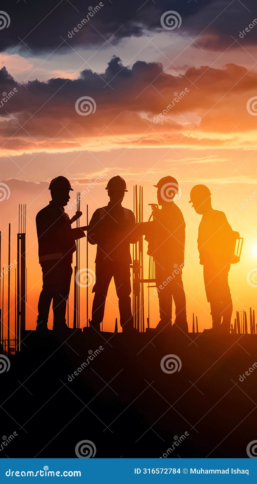Contractor Concept Sunset Teamwork on Construction Project, Safety ...
