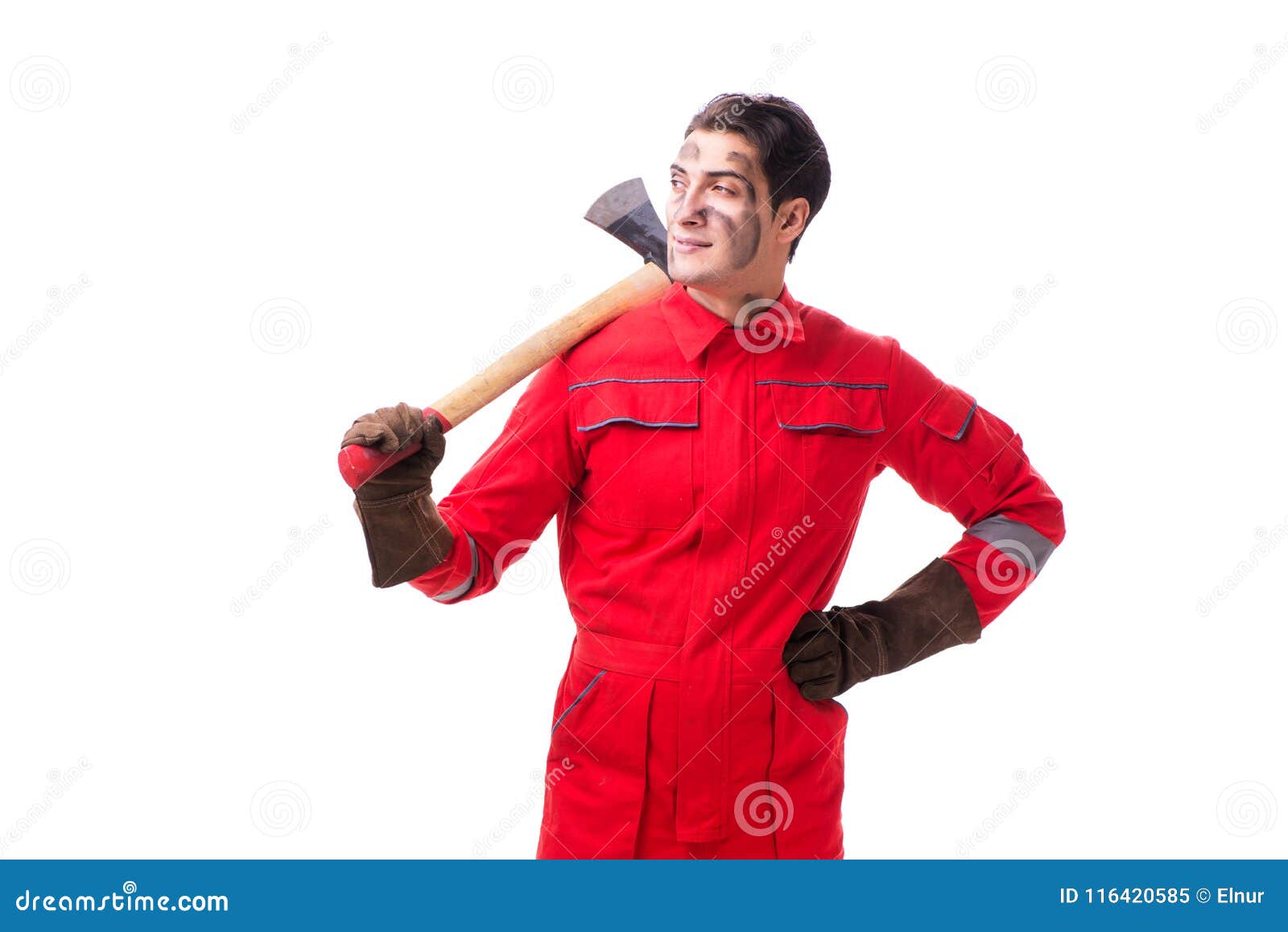 The Contractor Employee with Axe on White Background Stock Image ...
