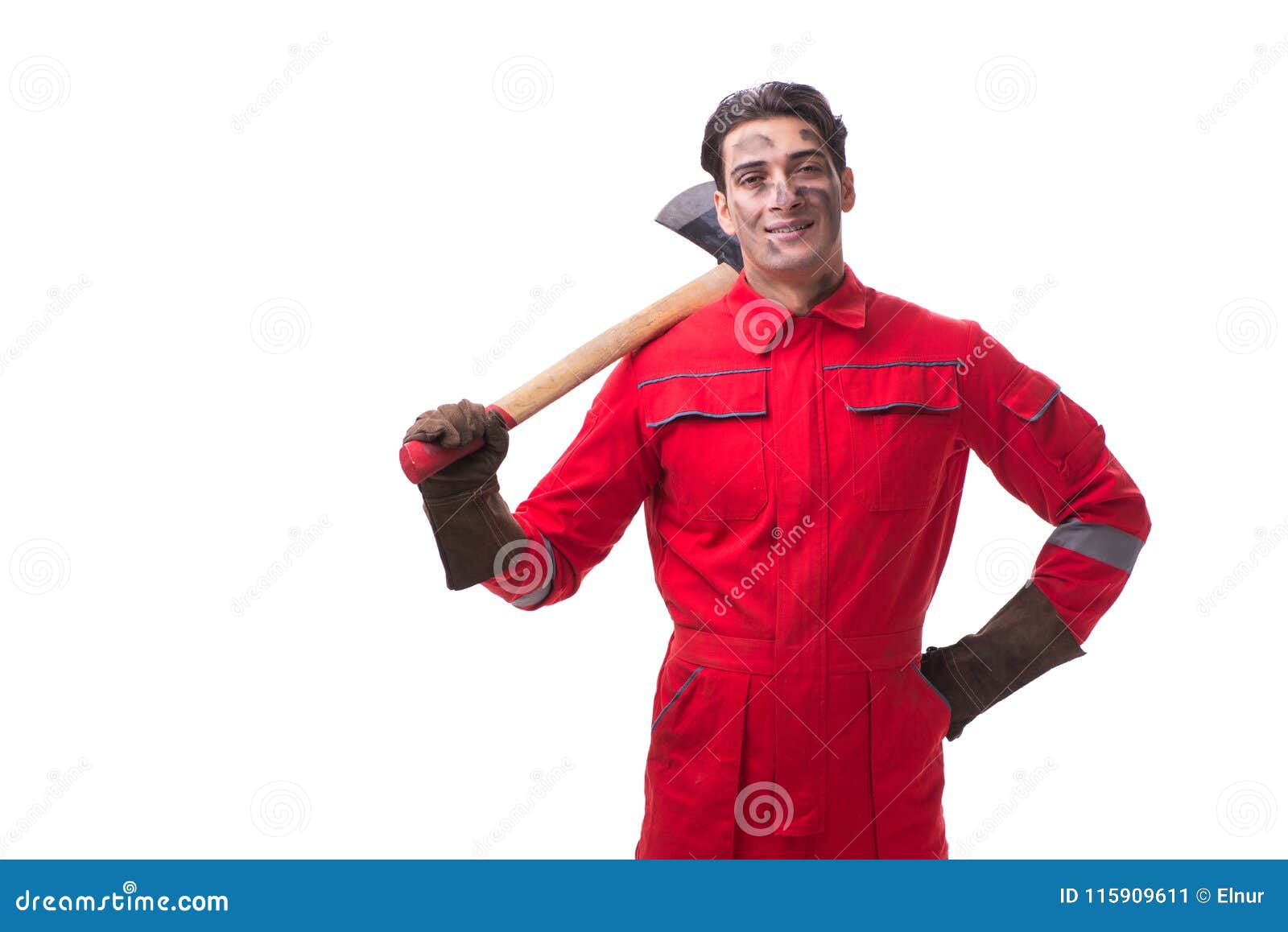 The Contractor Employee with Axe on White Background Stock Image ...