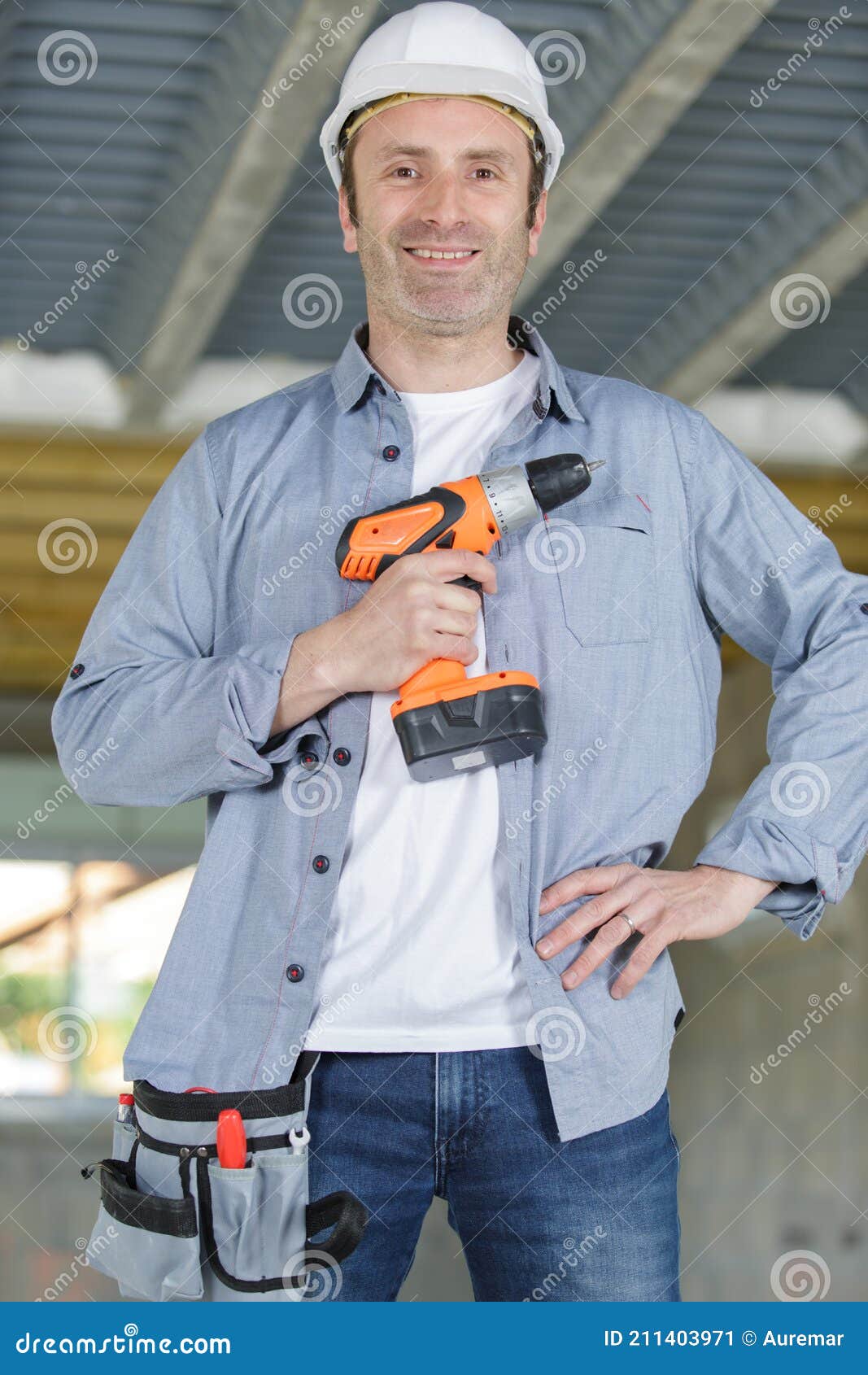 Contractor Employee with Hand Power Drill Stock Image - Image of tool ...