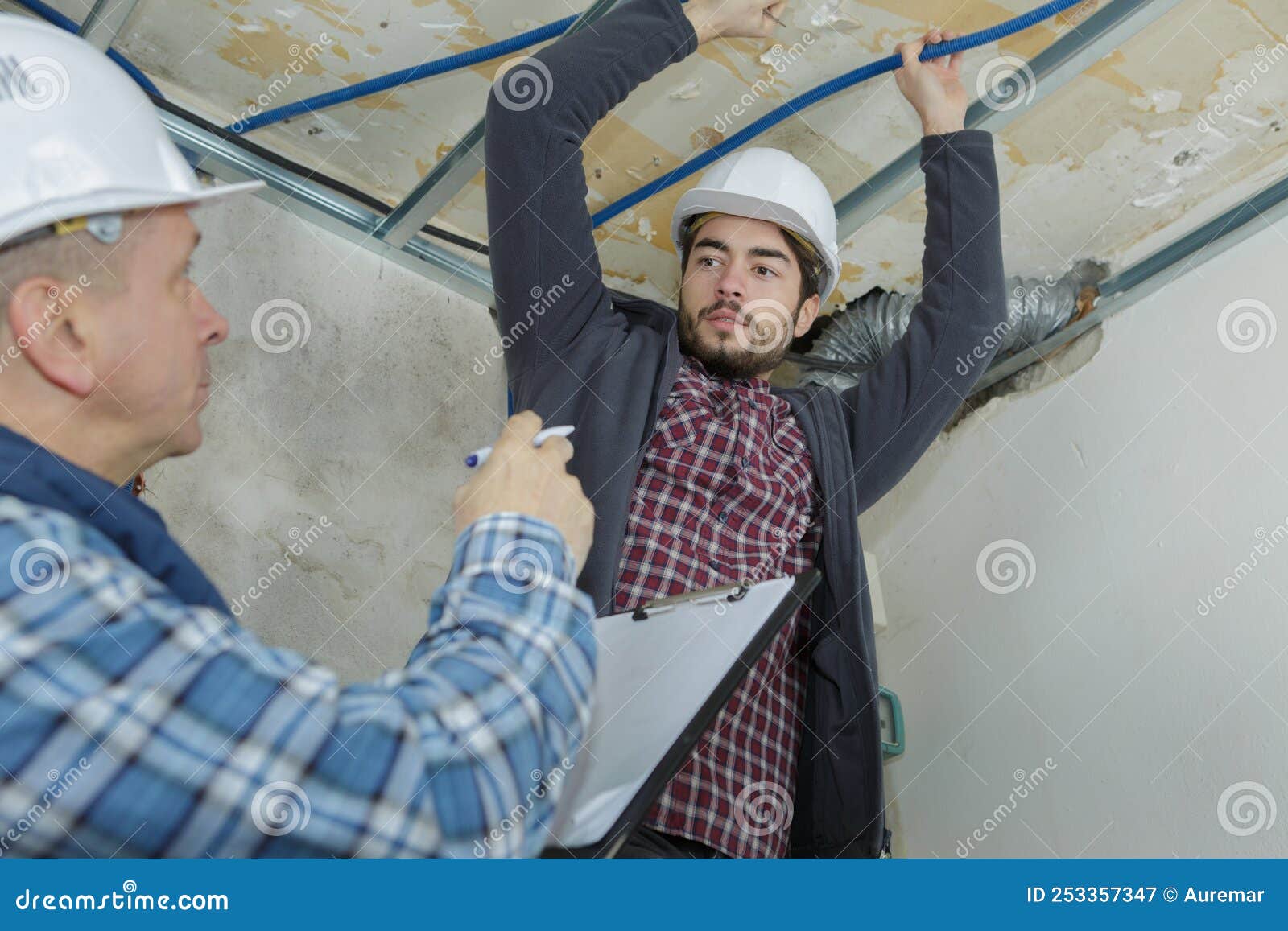 Contractor Fitting Overhead Pipework Stock Image - Image of ...