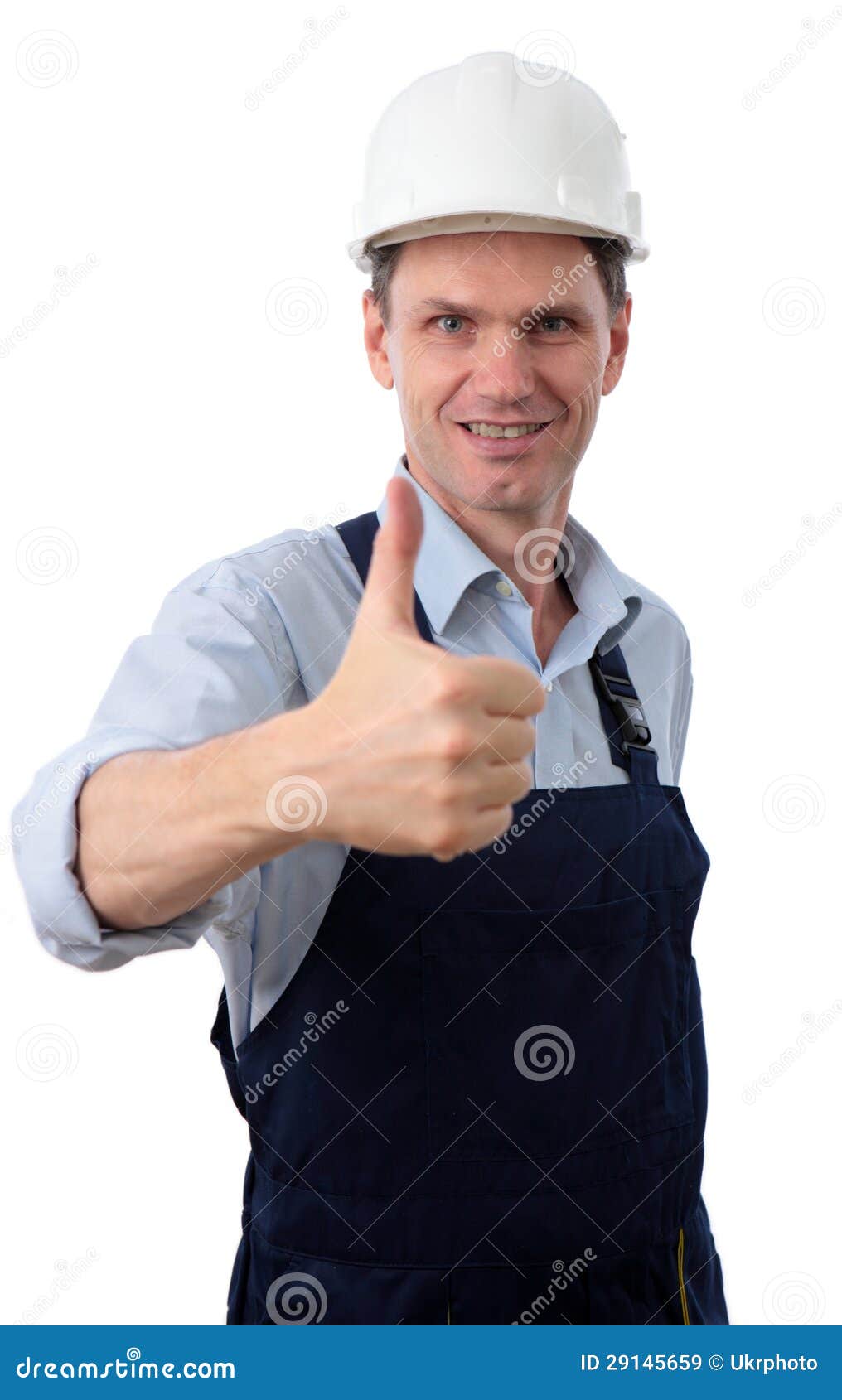 Contractor Giving Thumbs Up Sign Against White Background Stock Image ...