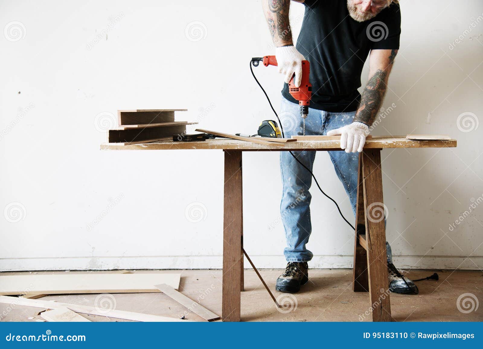 Contractor Handyman Working and Using Screwdriver Stock Photo - Image ...