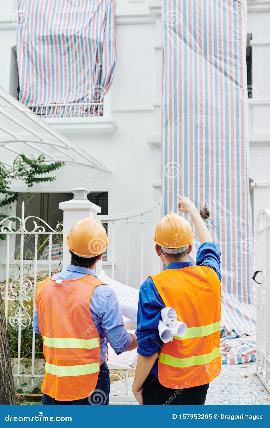 Contractor and Head Engineer Discussing Building Renovation Stock Image ...